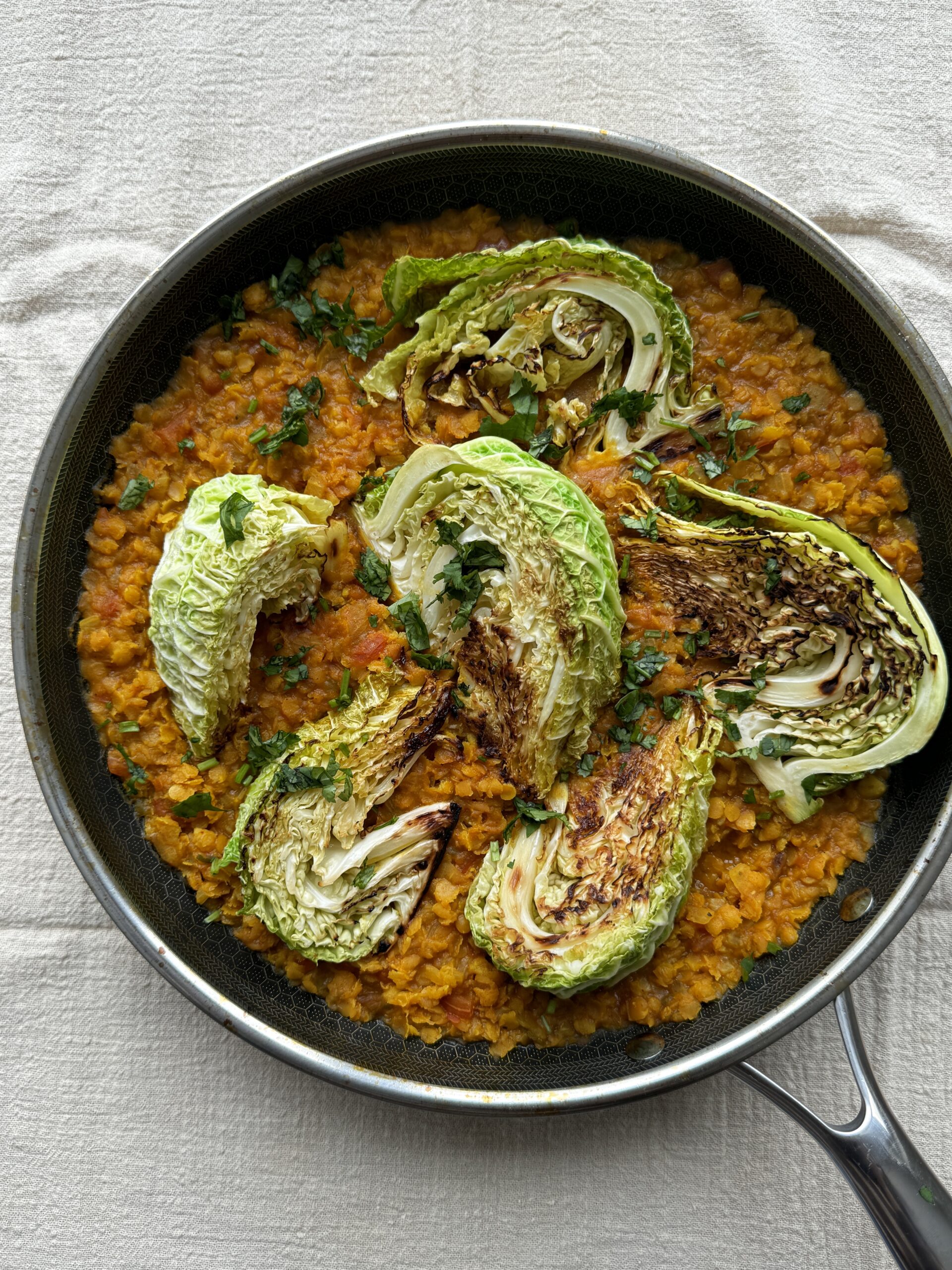 Braised Cabbage with Red Lentil Dal - Upbeet Anisha